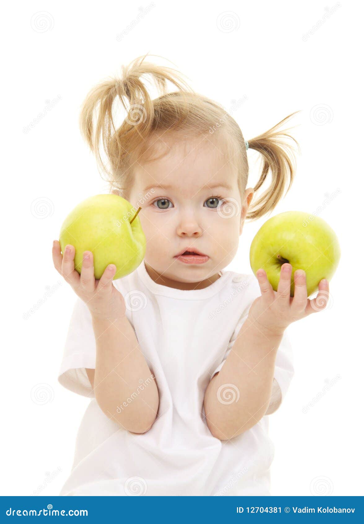 Baby Girl with Green Apples Stock Image - Image of little, freshness ...