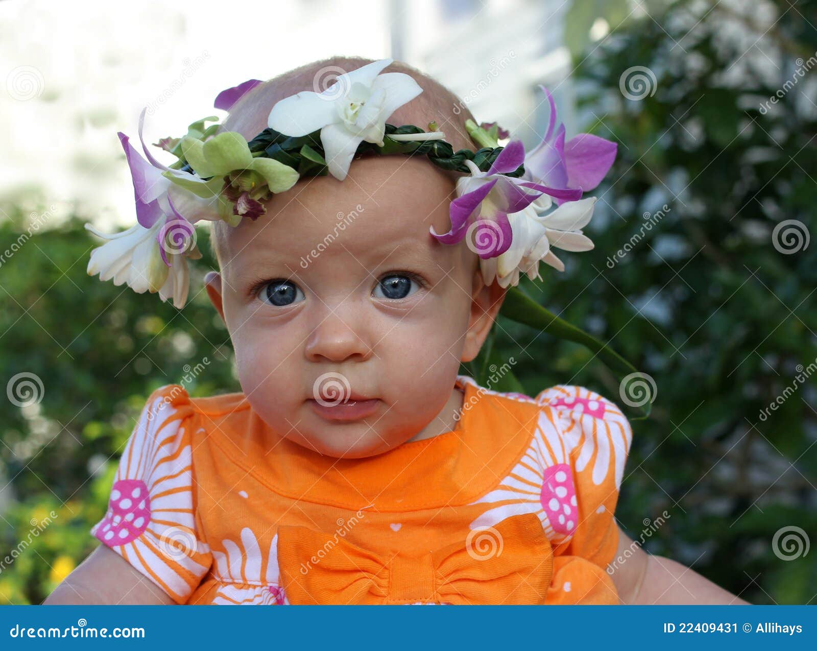 Baby girl with head lei stock image. Image of child, green - 22409431