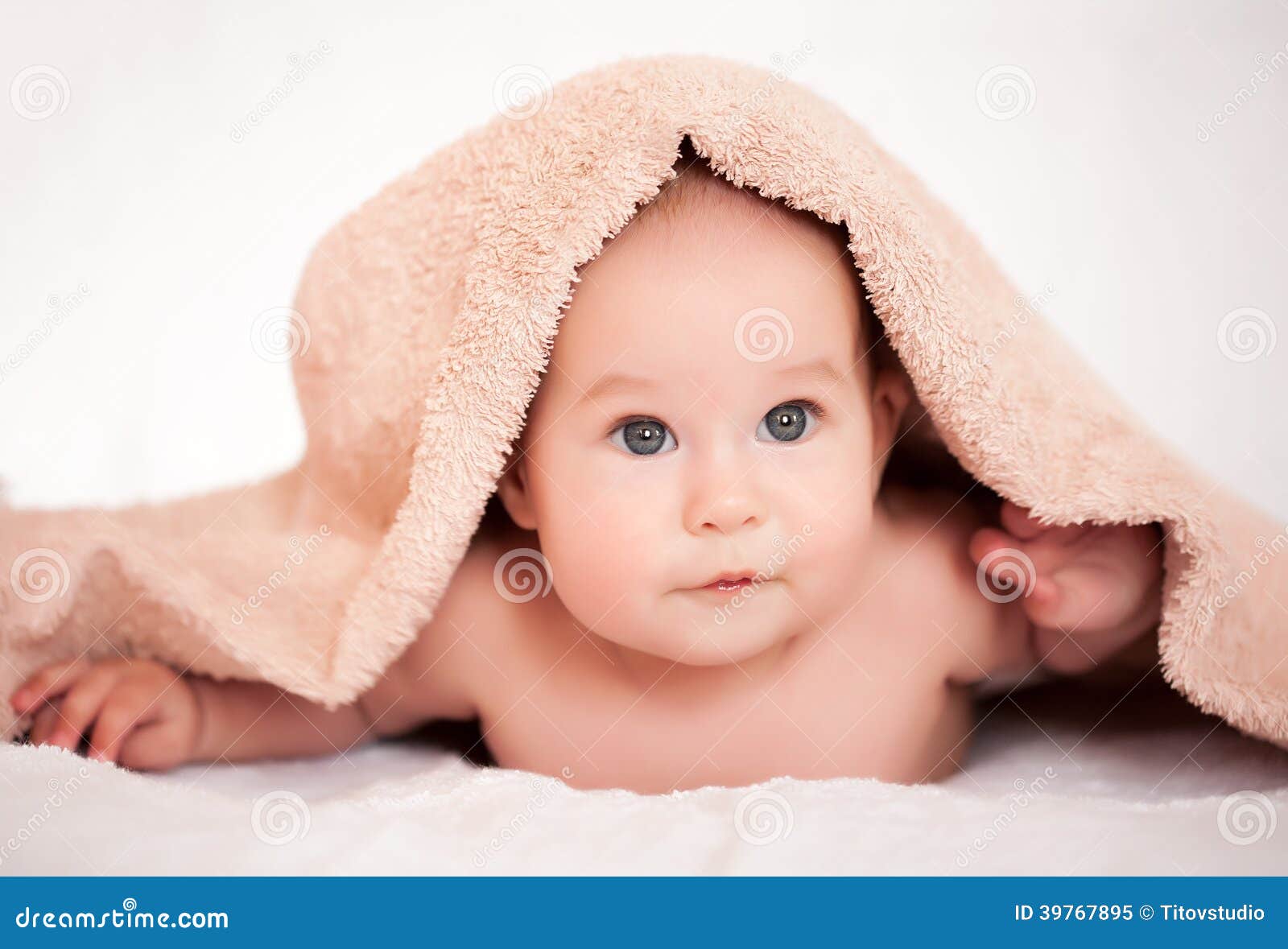 Baby Girl is Hiding Under the White Blanket Stock Image - Image of pose ...