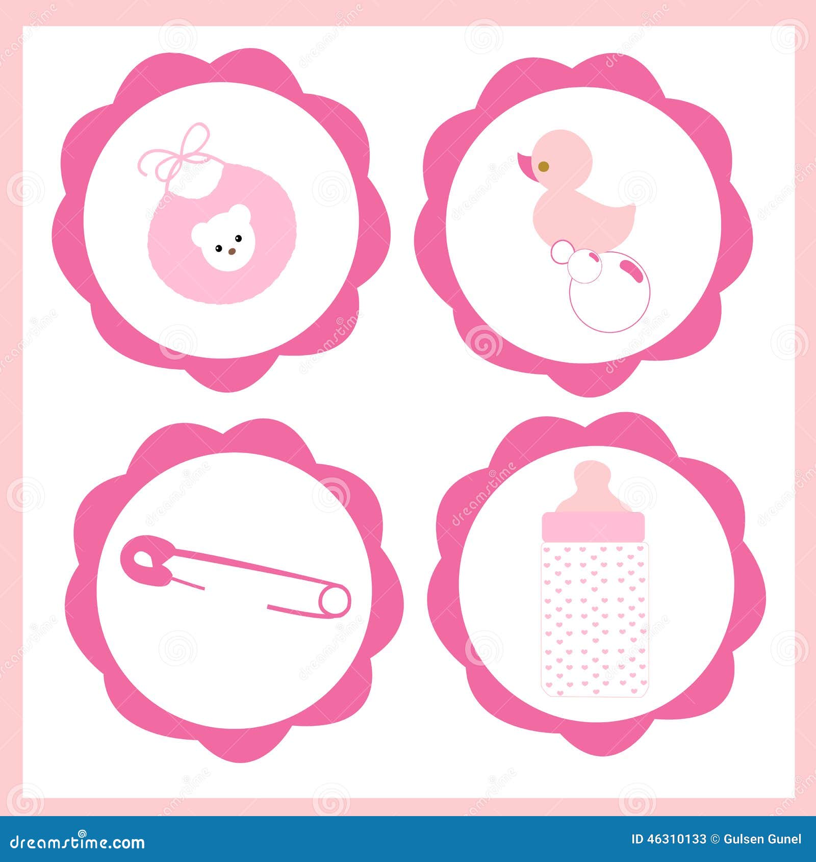 Baby Girl Icon Set Vector Greeting Card Stock Vector - Illustration of ...