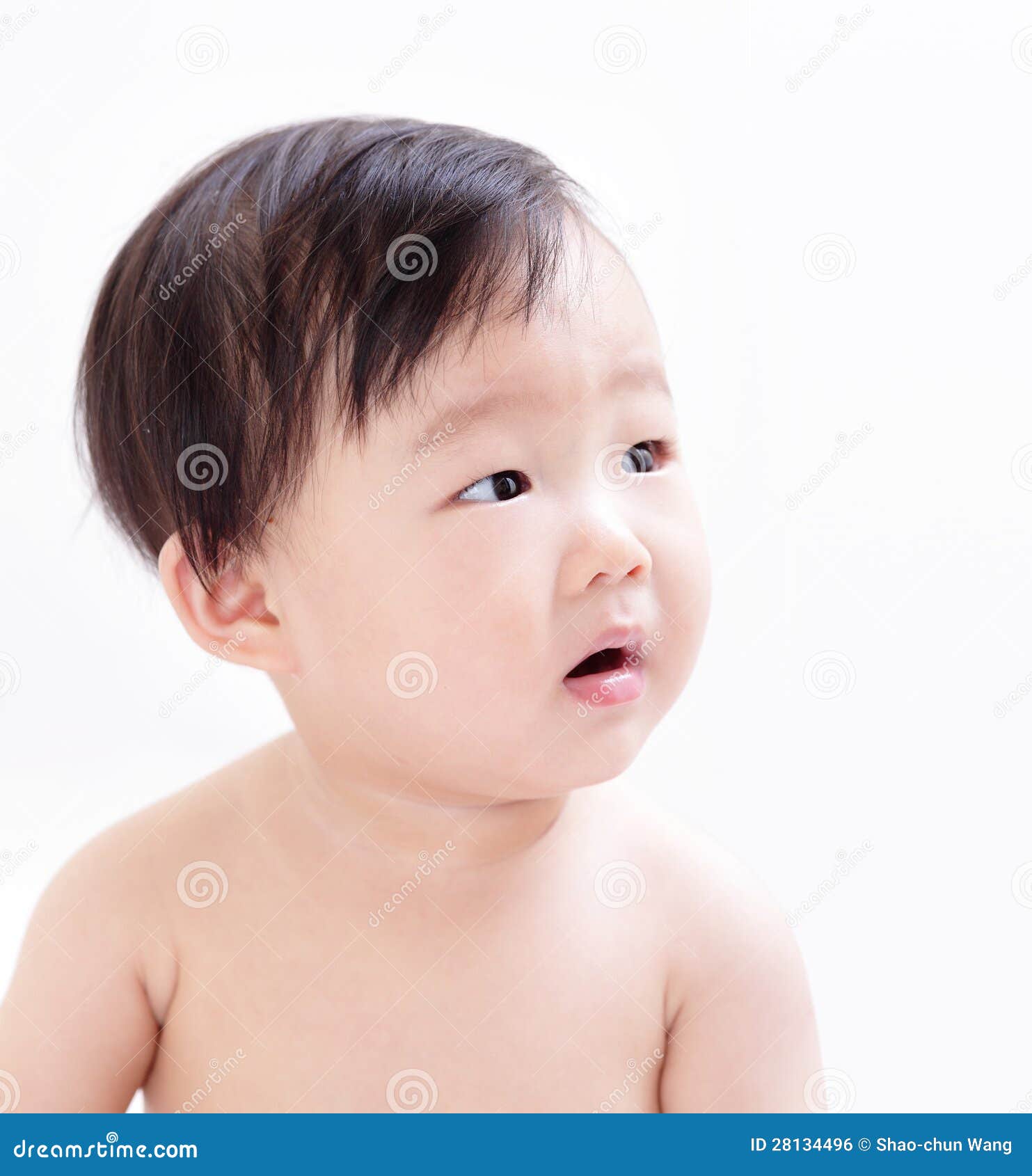Baby Girl Look To Empty Copy Space Stock Photo - Image of little, baby ...