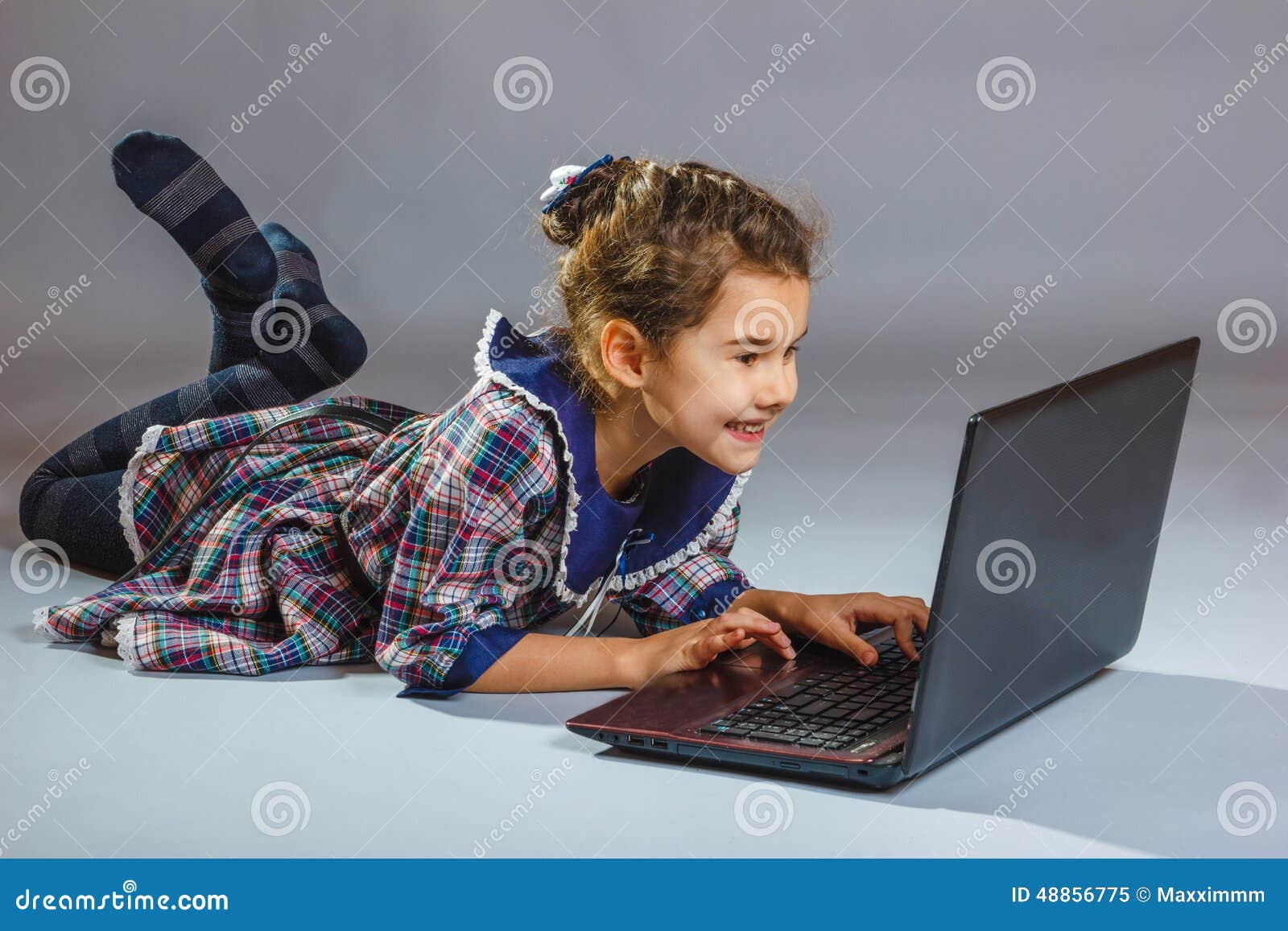 Baby Girl Looking Computer and Smiling Stock Image - Image of people ...