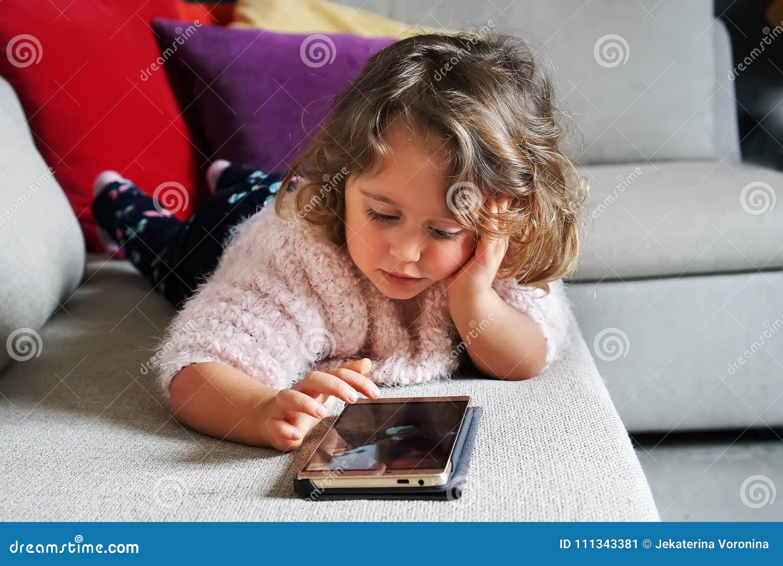 Baby Girl and Mobile Phone stock image. Image of cellular - 111343381