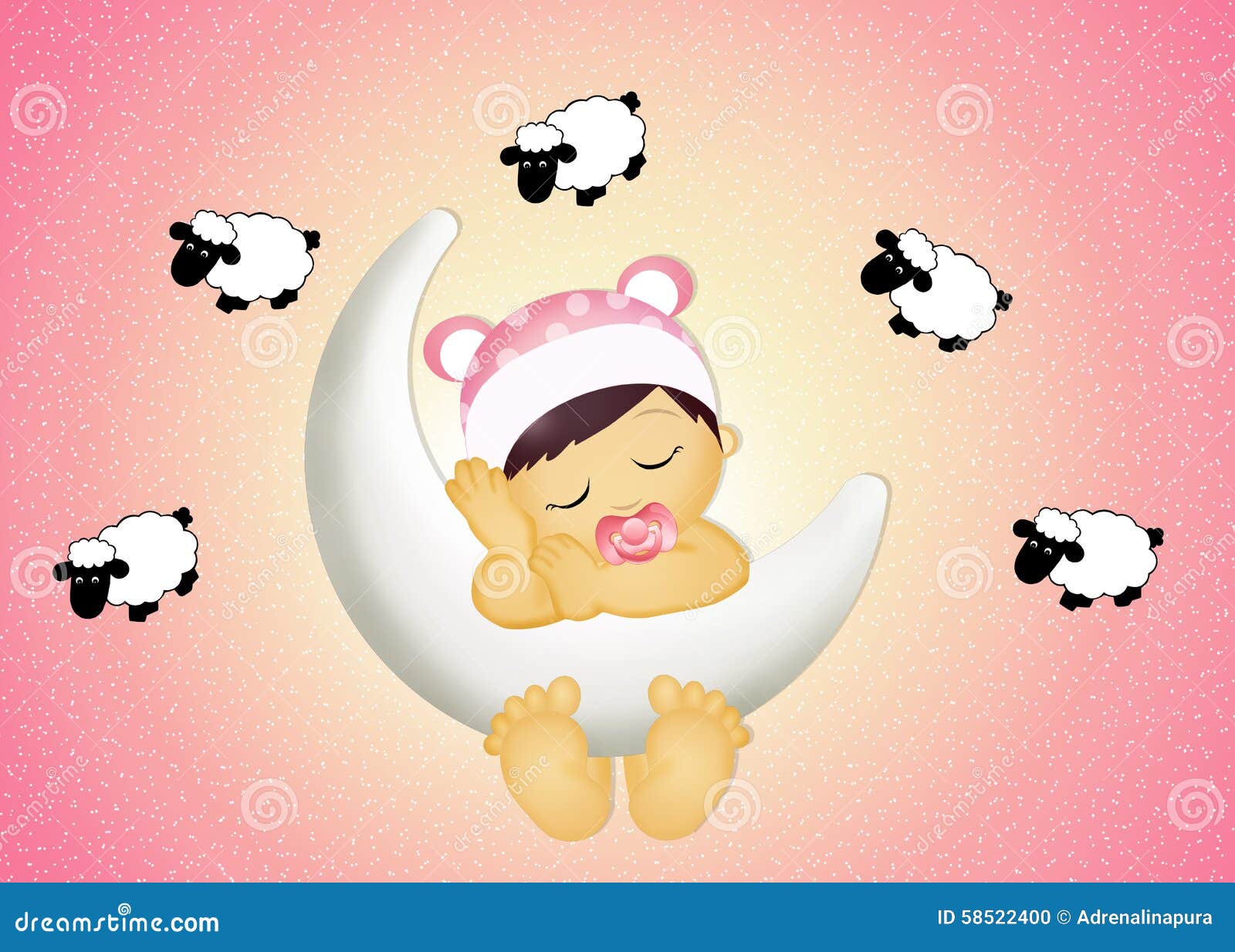 Baby girl on the moon stock illustration. Illustration of kids - 58522400