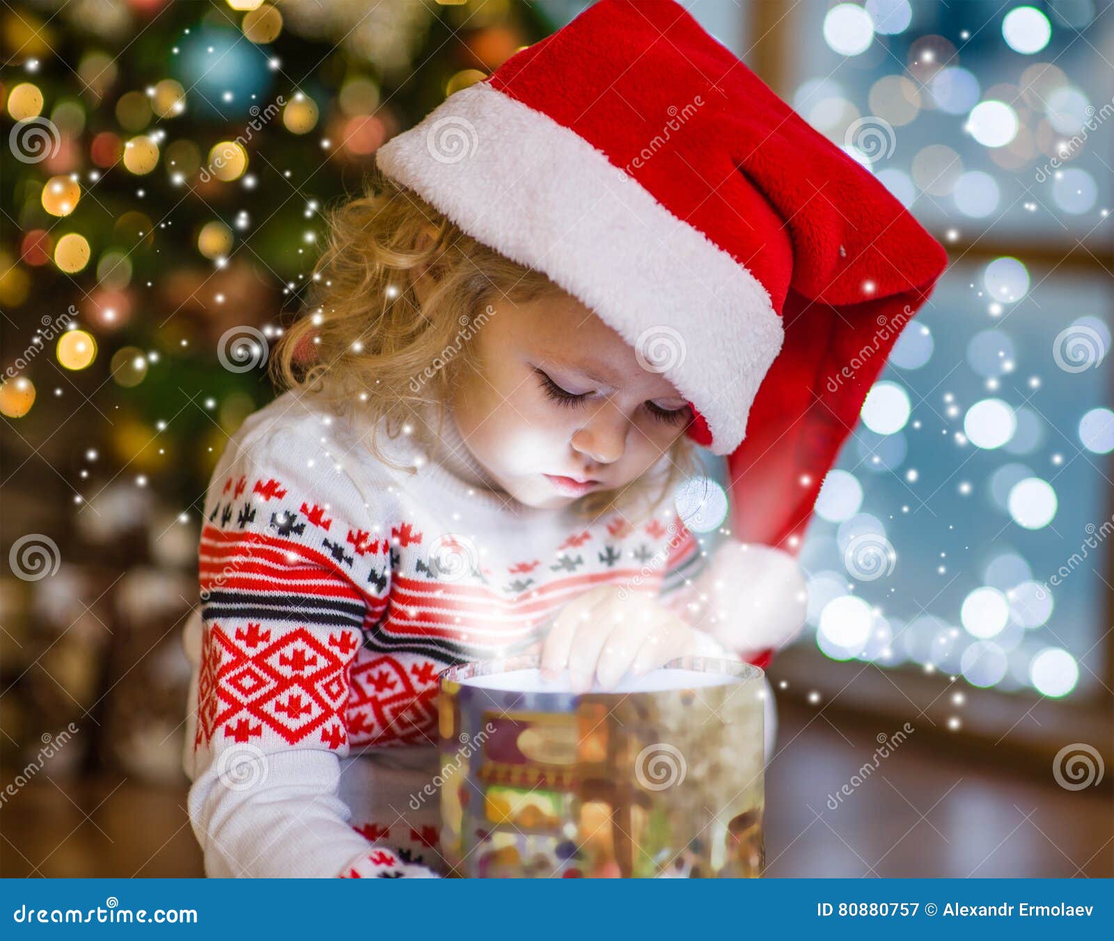 Baby Girl Opening a Magic Gift Box Stock Image - Image of celebrating ...
