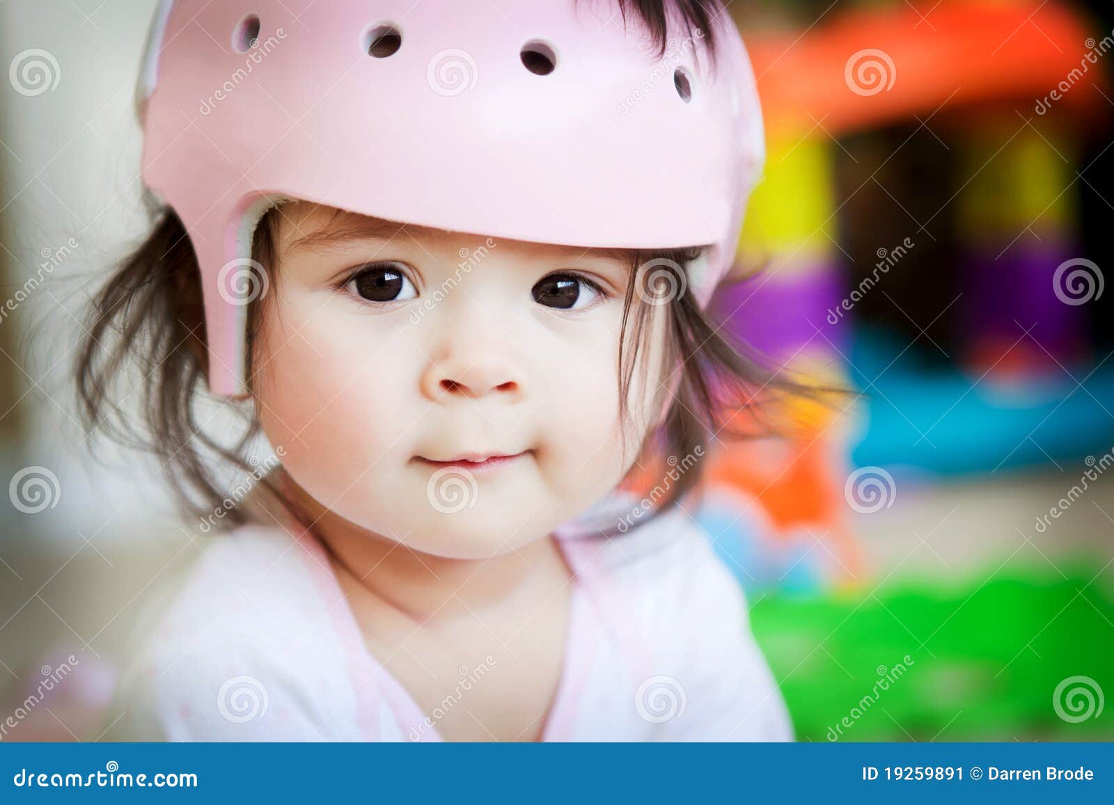 Baby Girl with Orthopedic Helmet Stock Image - Image of pink, safety ...