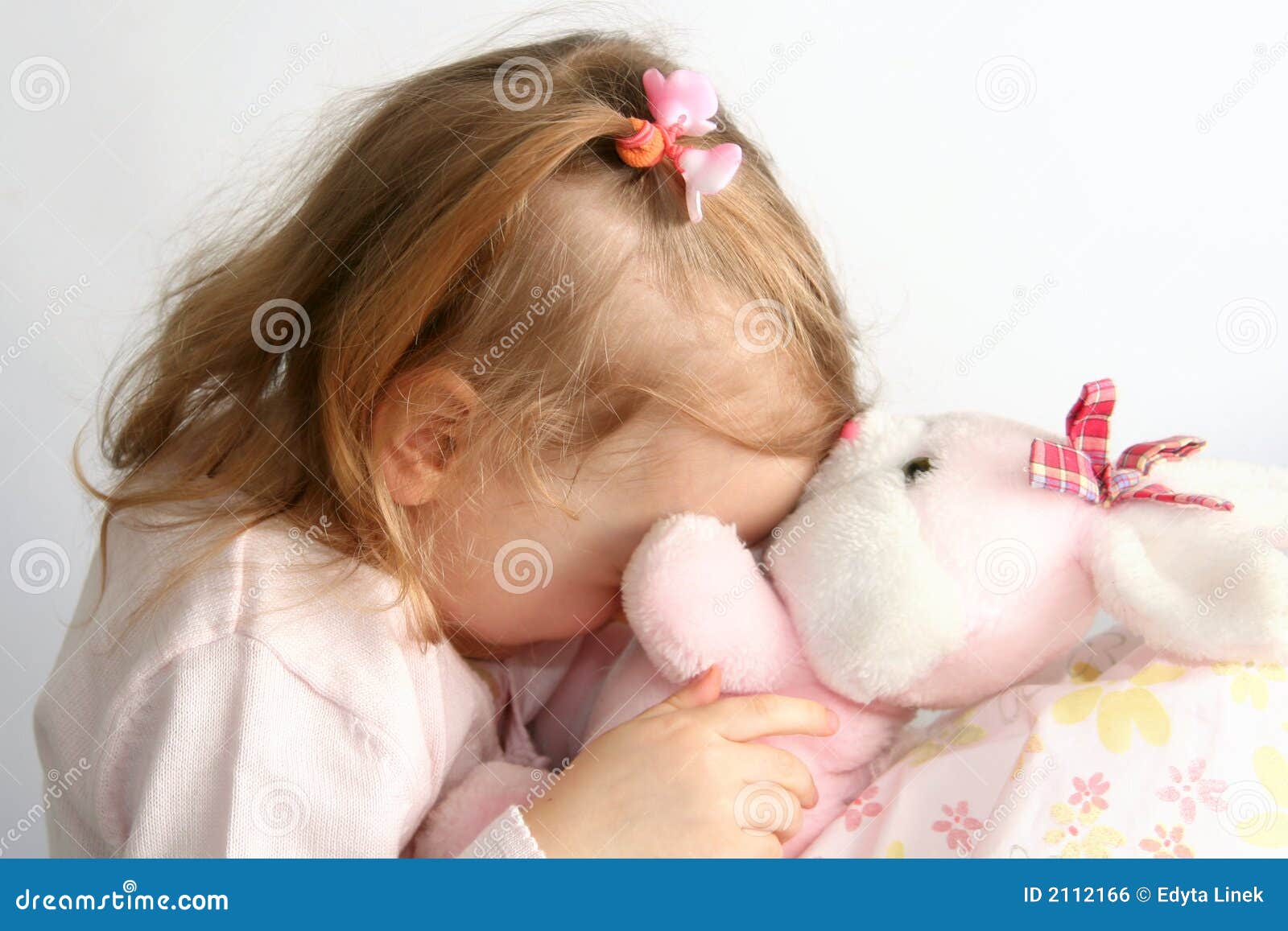 Baby girl and pink bunny stock photo. Image of portrait - 2112166