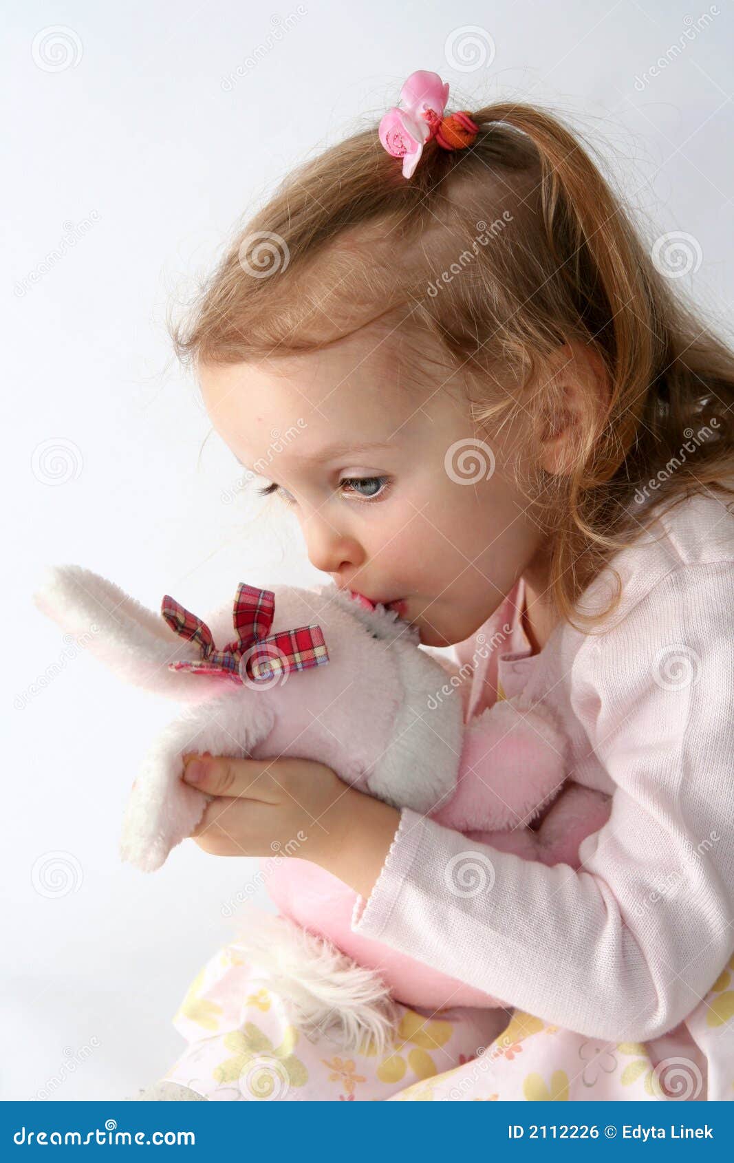 Baby girl and pink bunny stock photo. Image of pink, easter - 2112226