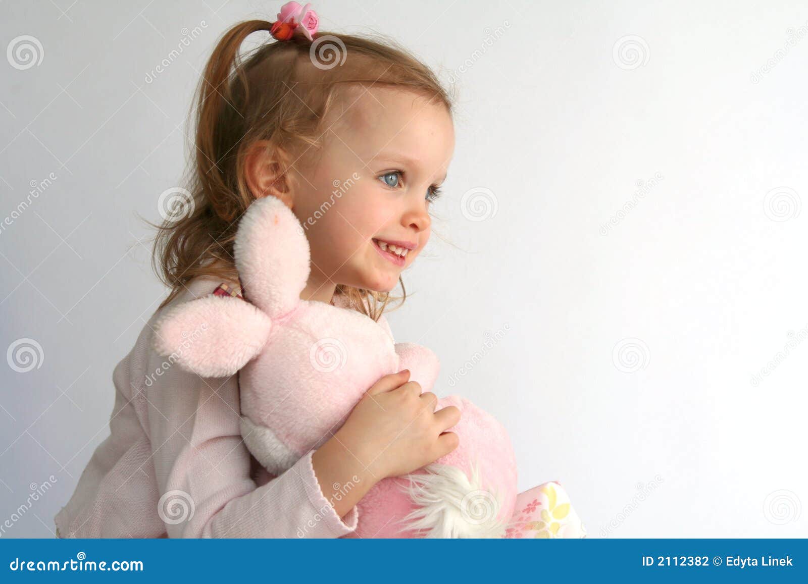 Baby girl and pink bunny stock photo. Image of children - 2112382