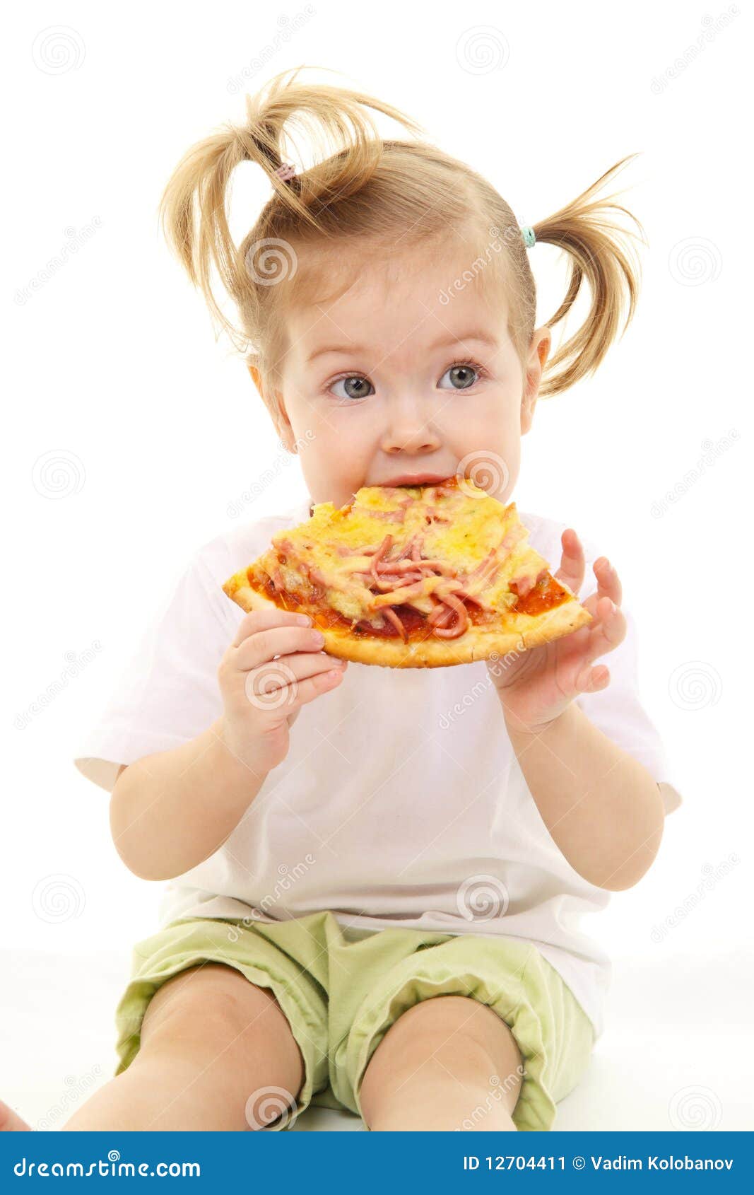 Baby girl with pizza stock image. Image of eating, lifestyle - 12704411
