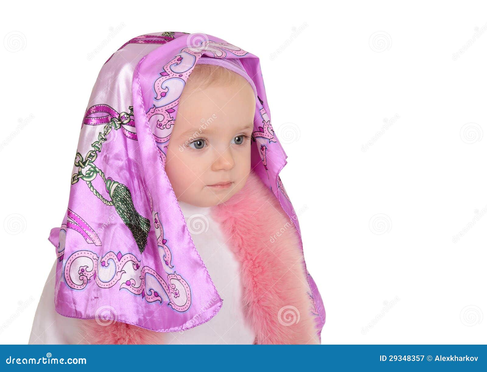 Baby Girl Playing with Kerchief on White Background Stock Image - Image ...