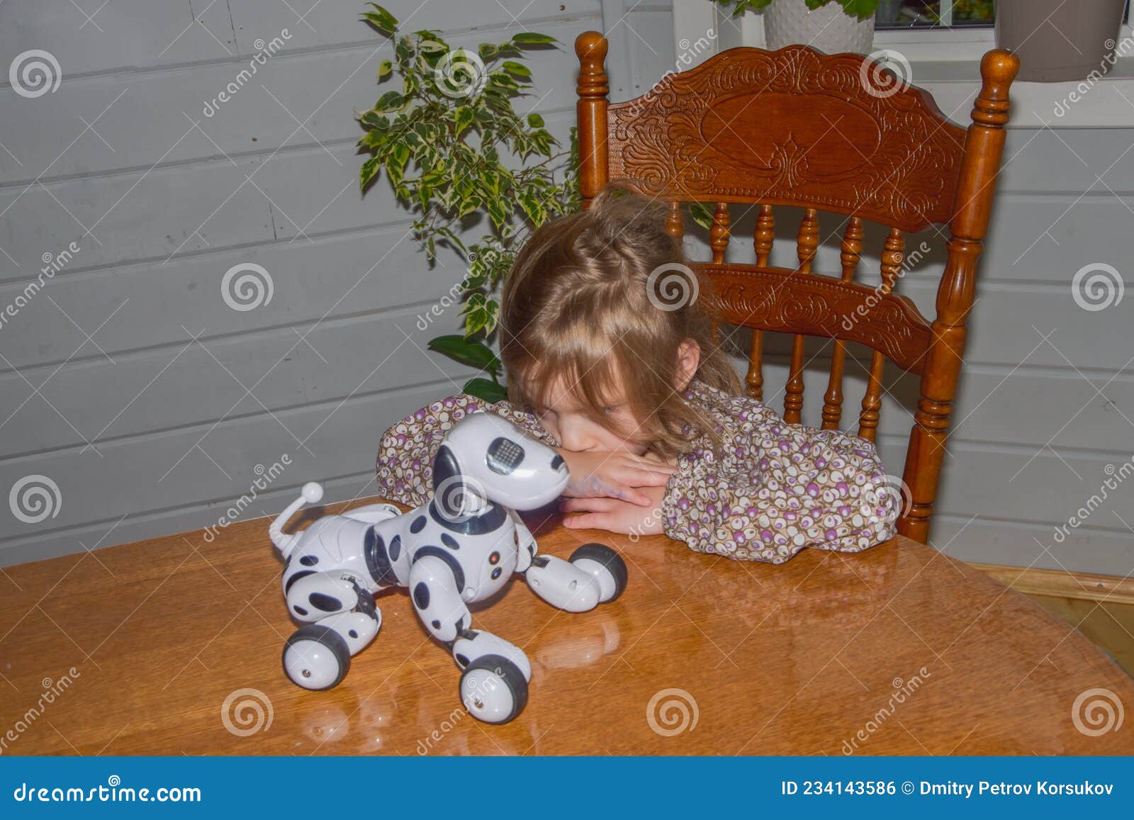 Baby Girl Playing Robot Dog Video without Processing Stock Photo ...