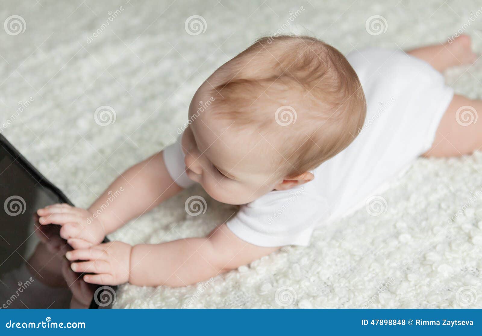 Baby Girl Playing with Tablet Stock Photo - Image of happy, emotion ...