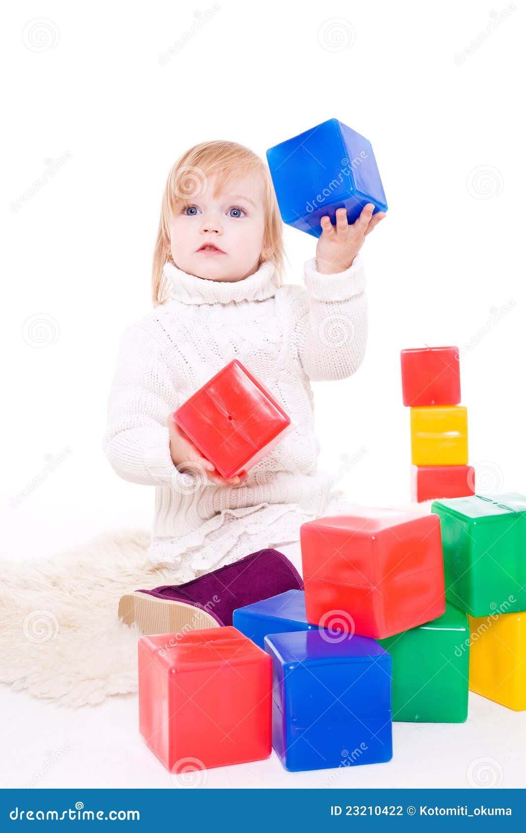 Baby Girl Plays with Toy Blocks Stock Photo - Image of game, little ...