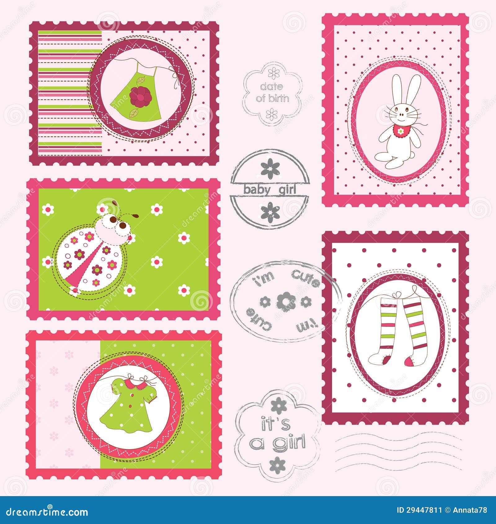 Baby Girl Post Stamps stock vector. Illustration of drawn - 29447811