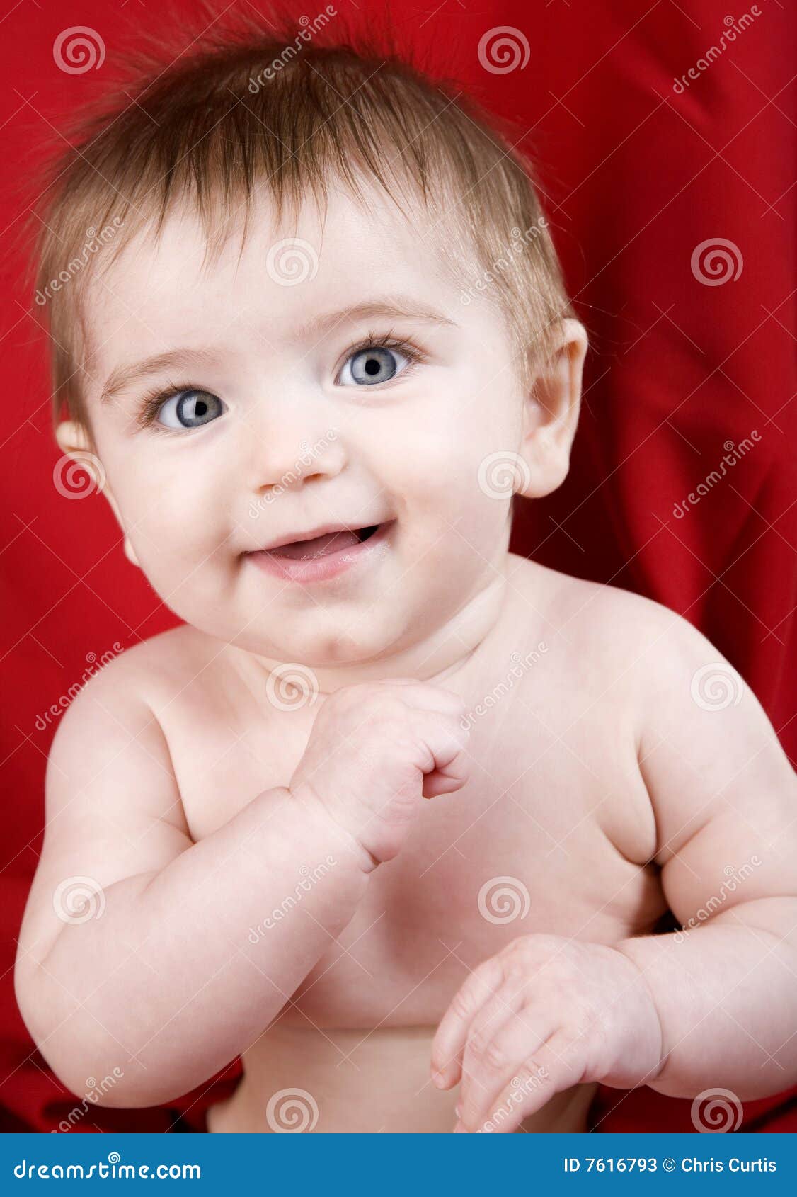 Baby Girl on Red stock image. Image of grin, young, look - 7616793