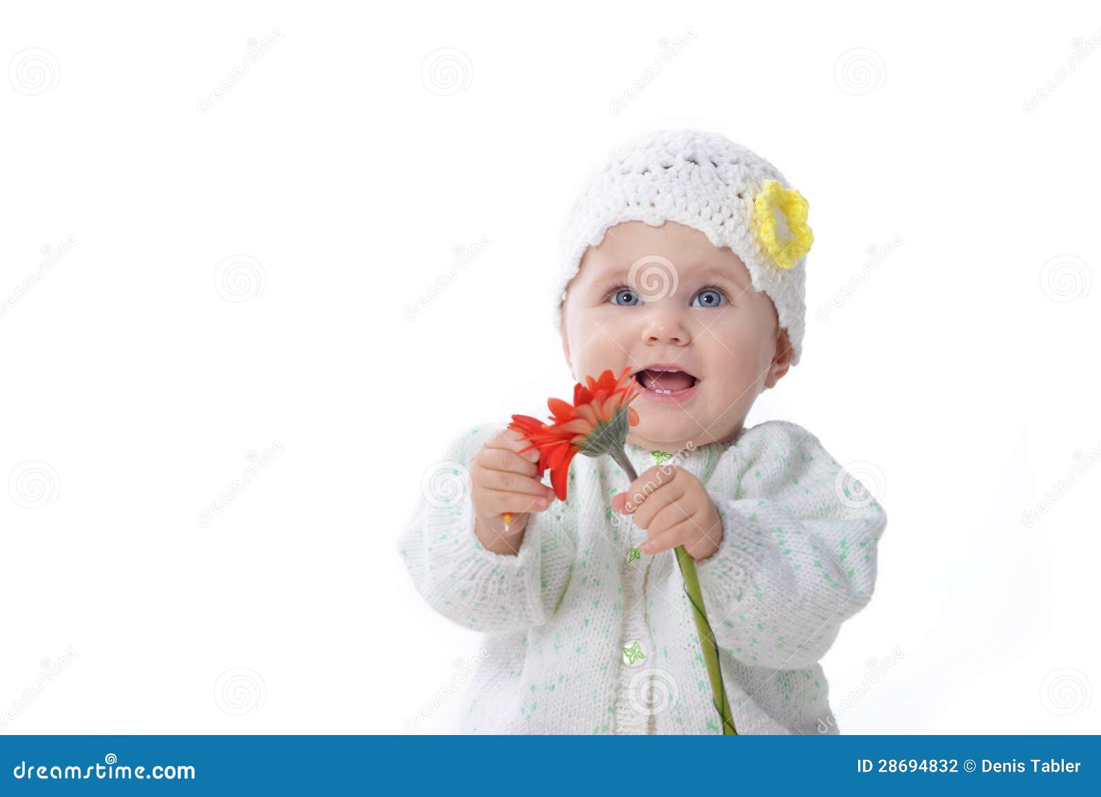 Baby girl with red flower stock photo. Image of loving - 28694832