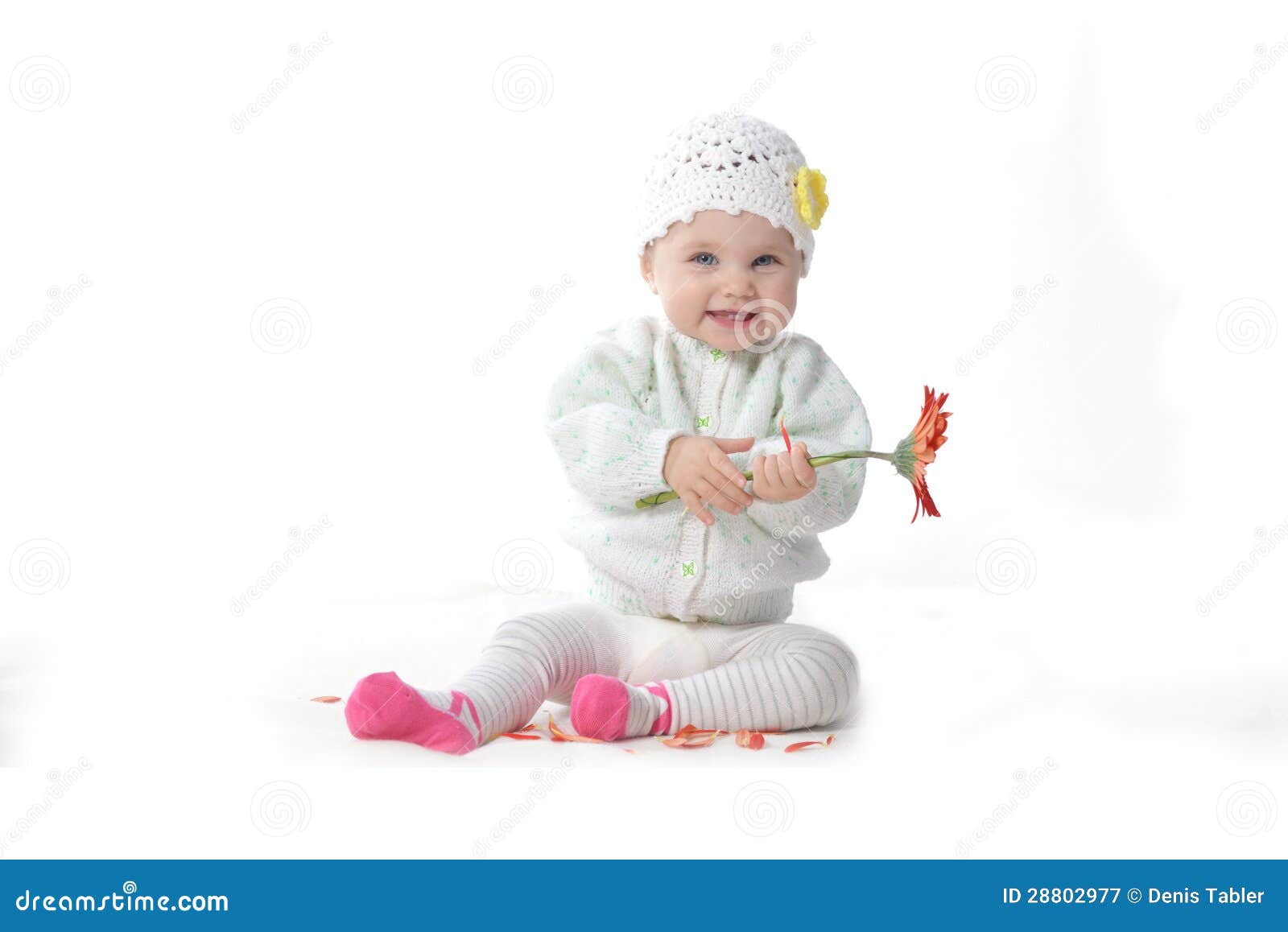 Baby girl with red flower stock image. Image of gerbera - 28802977