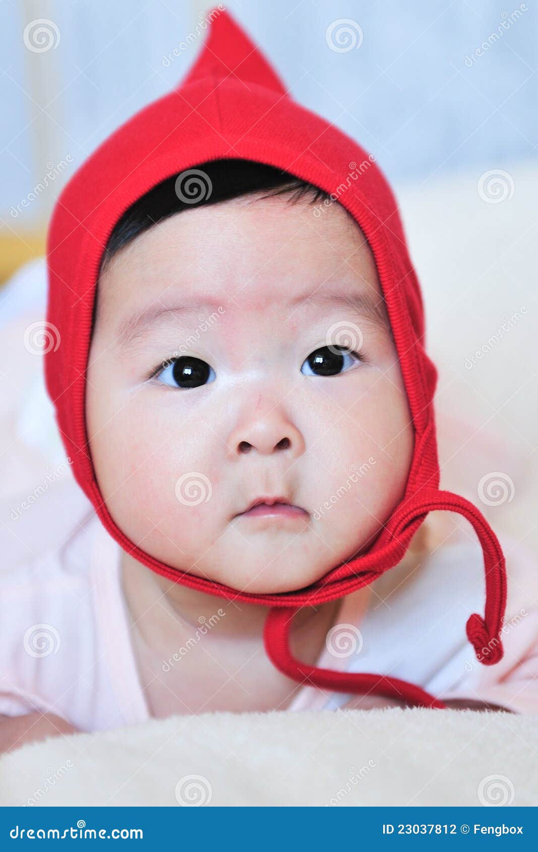 Baby girl with red hat stock photo. Image of child, asia - 23037812