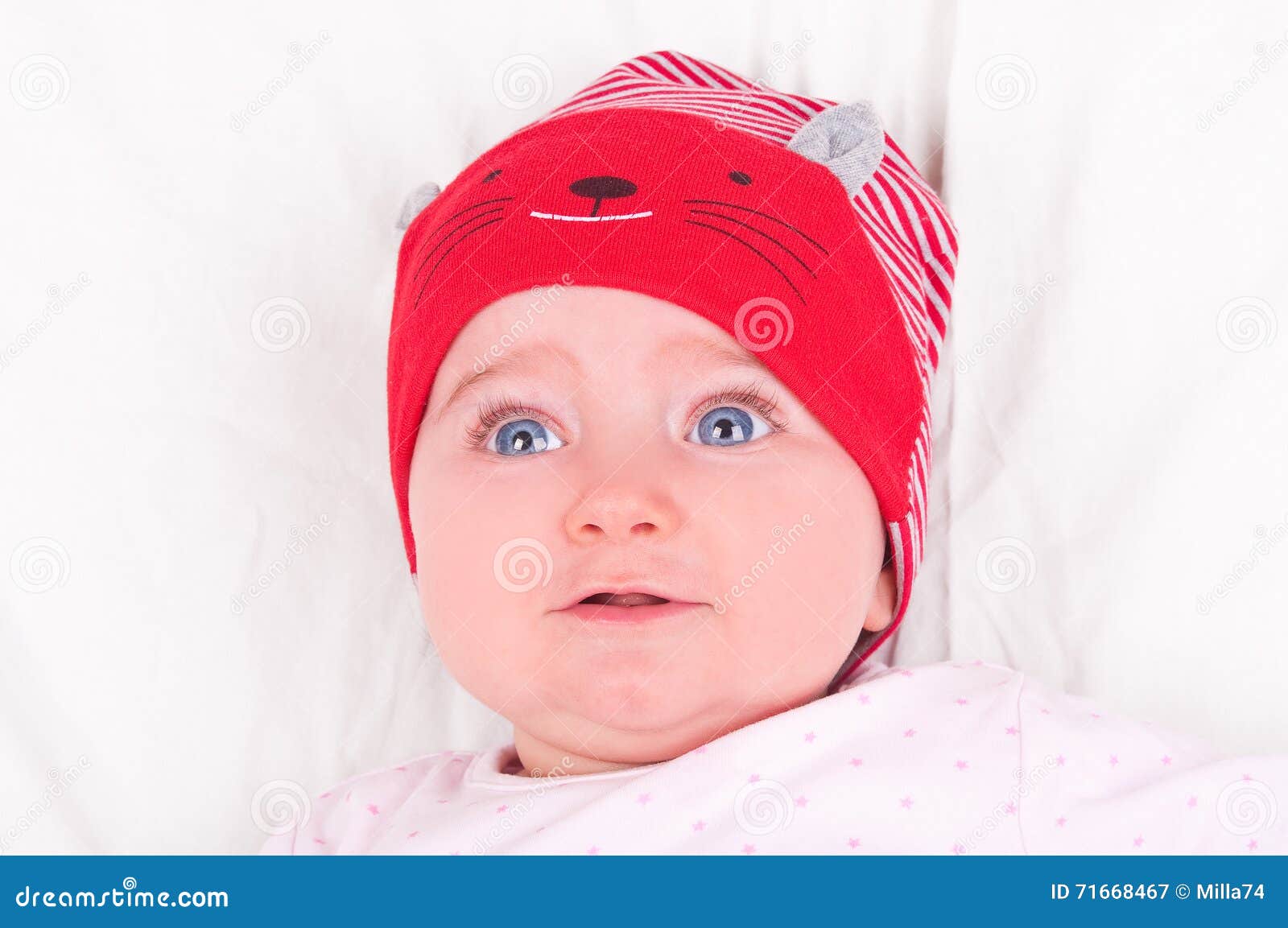 Baby girl with red hat. stock image. Image of love, look - 71668467