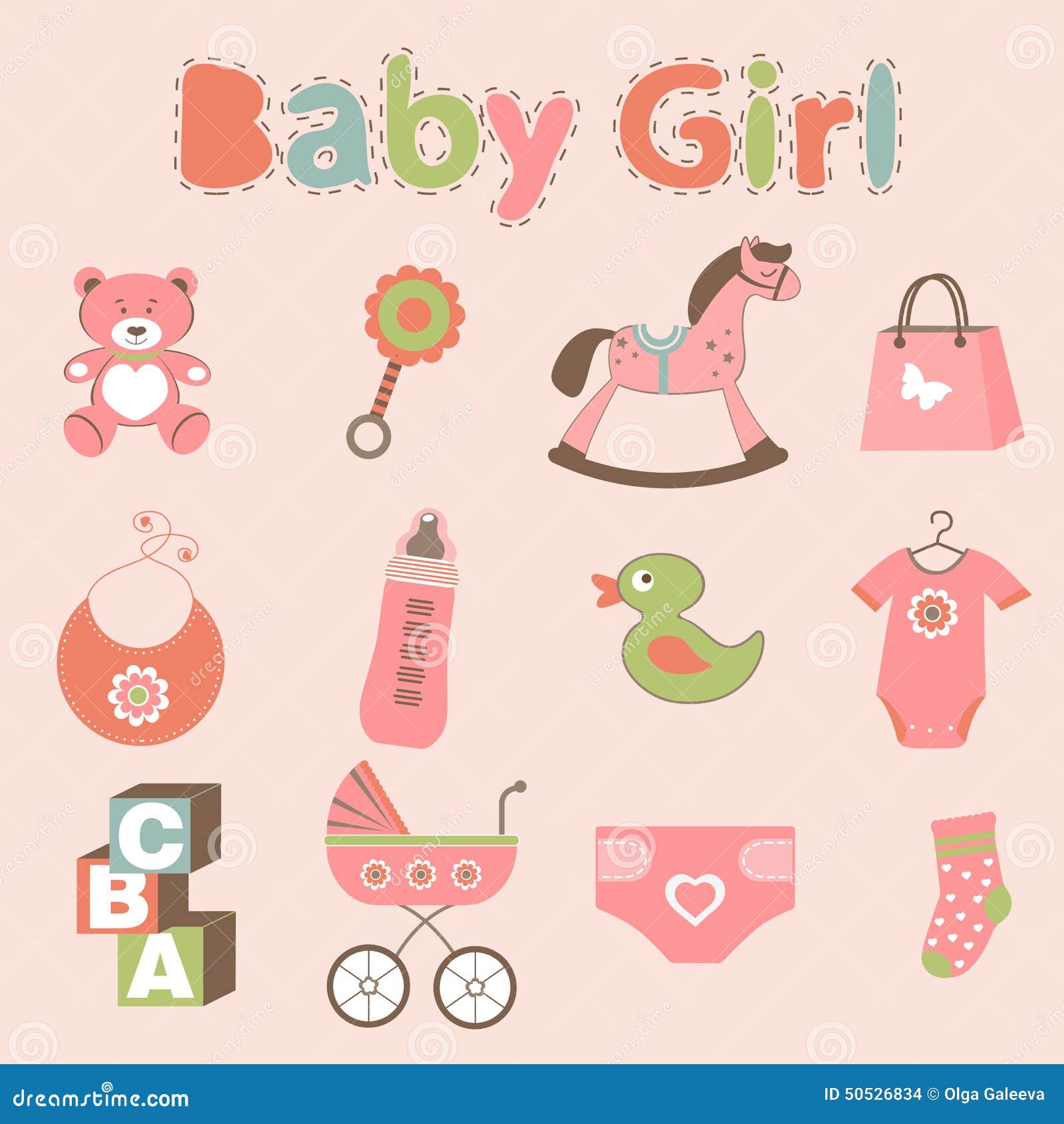Baby Girl Related Elements Collection Stock Vector - Illustration of ...
