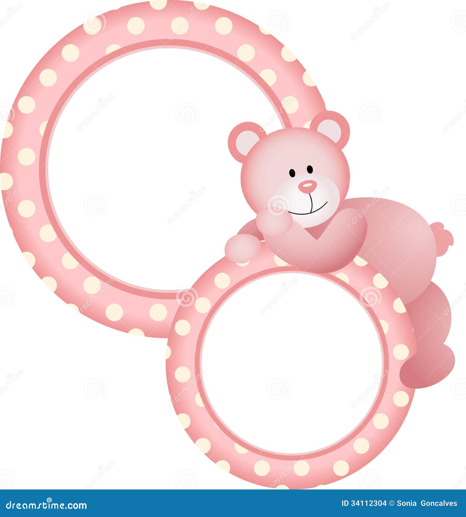 Baby Girl Round Frame Teddy Bear Stock Illustration - Illustration of ...