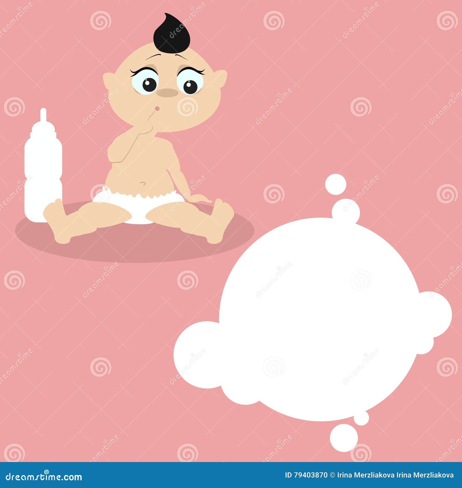 Baby Girl Sitting and Looking Down on the Clouds Cartoon Vector Stock ...