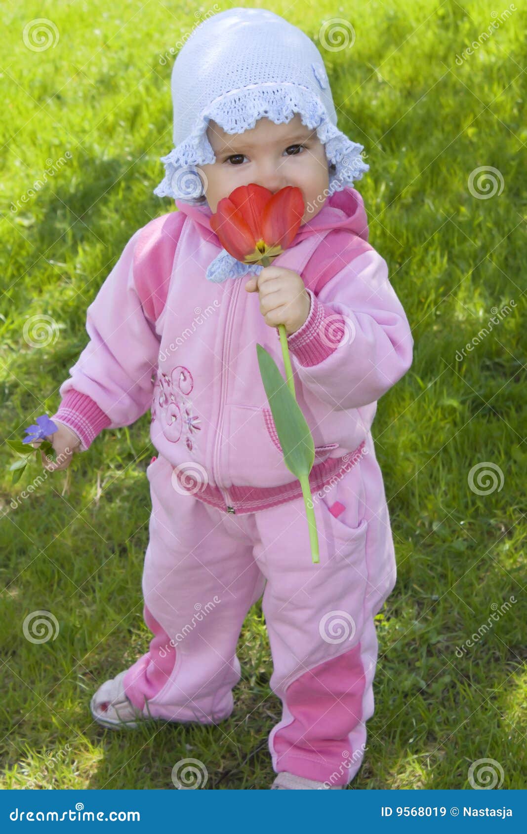 Baby Girl Sniffing at the Flower Stock Image - Image of park, daughter ...