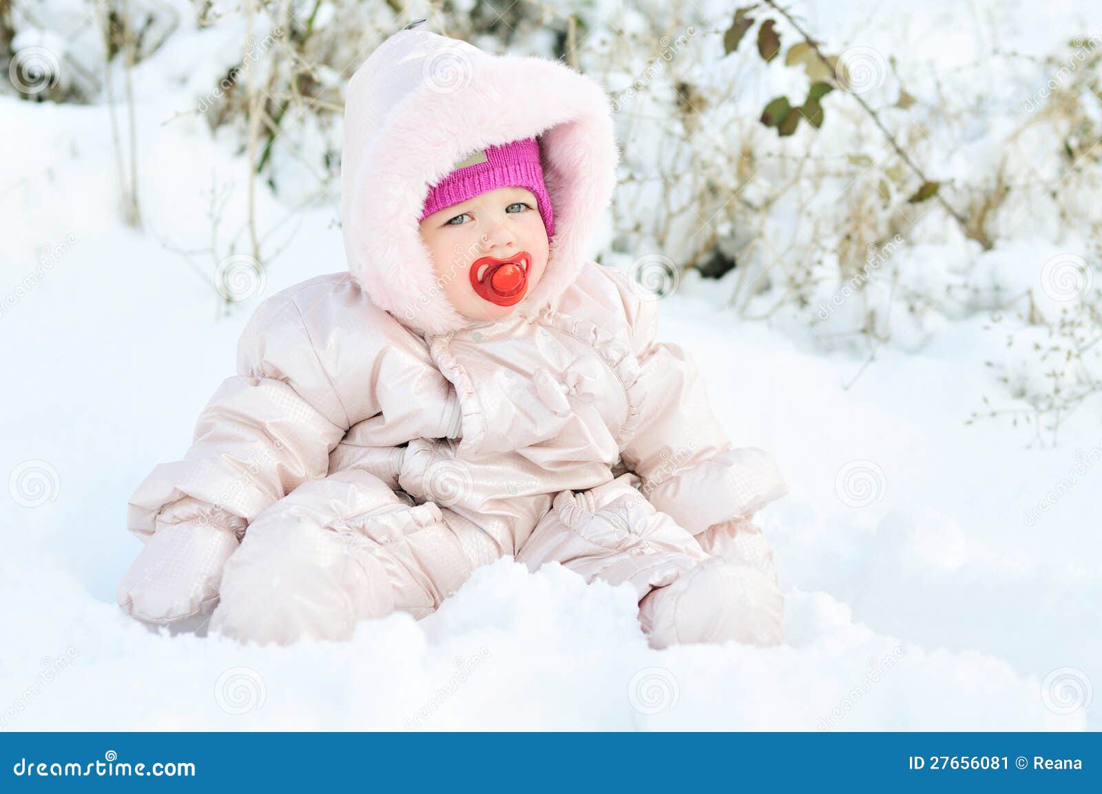Baby girl in snow stock image. Image of laugh, cold, forest - 27656081