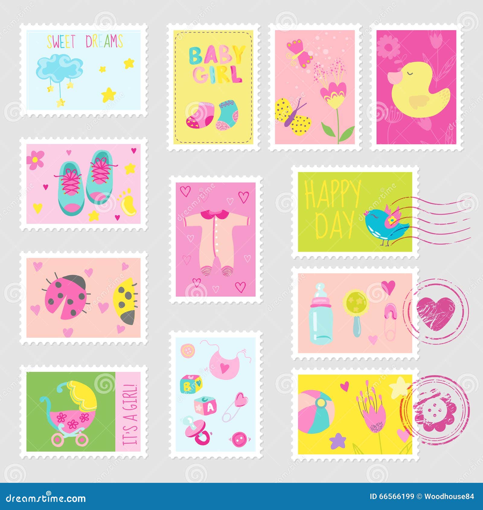 Baby Girl Stamps Design Elements Stock Illustrations – 5 Baby Girl ...
