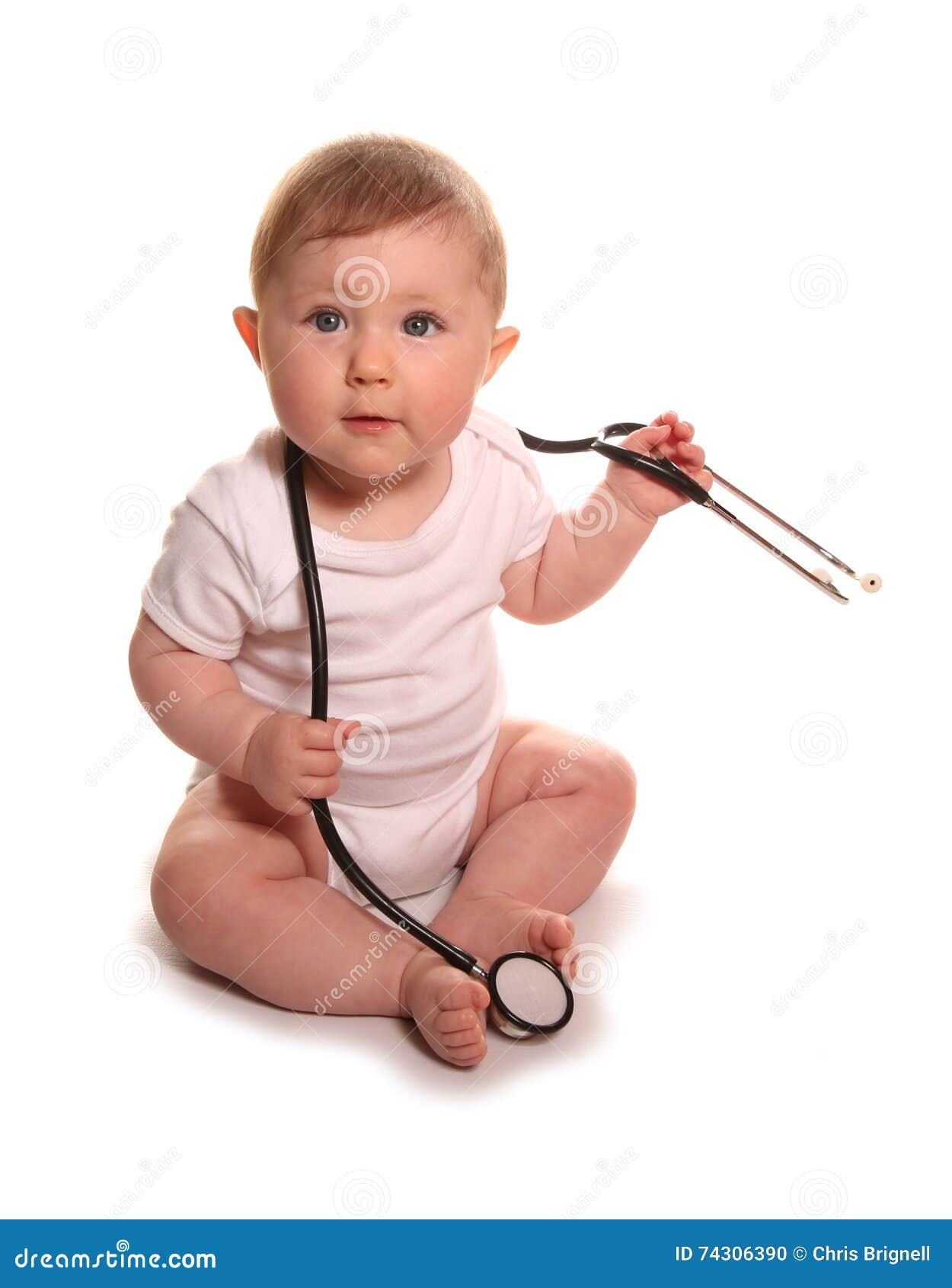 Baby girl with stethoscope stock photo. Image of medical - 74306390