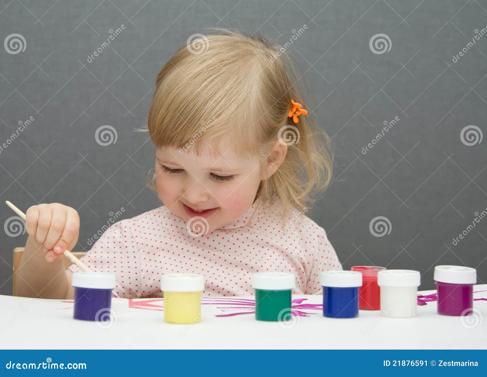 The Baby Girl Studies Drawing Stock Image - Image of smiling, blue ...