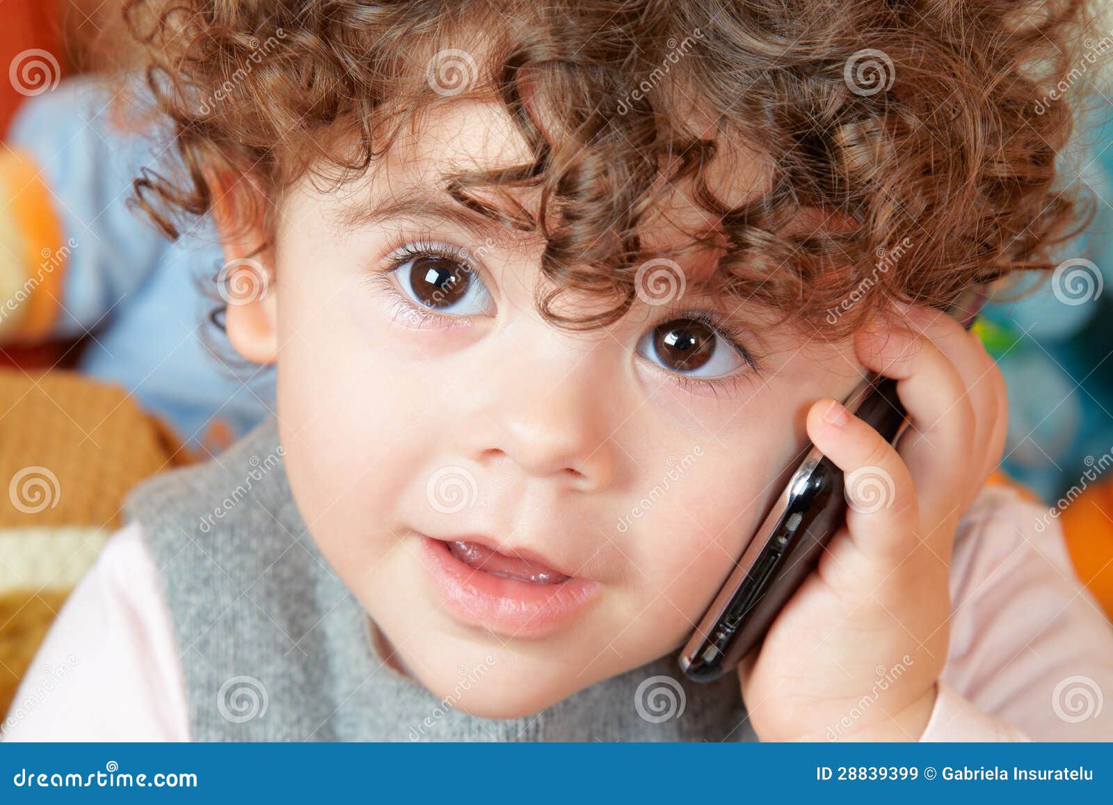 Baby girl talking on phone stock image. Image of little - 28839399