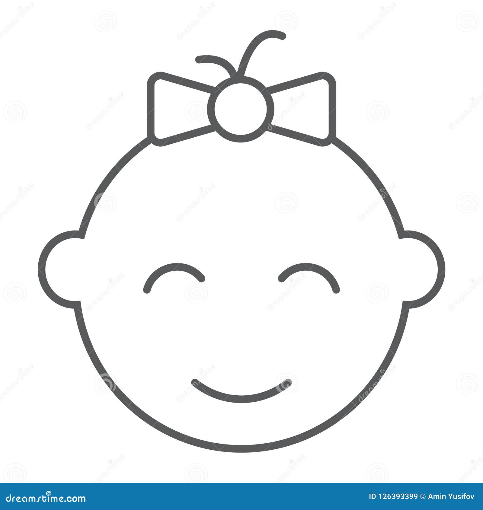 Baby Girl Thin Line Icon, Kid and Child, Face Sign, Vector Graphics, a ...