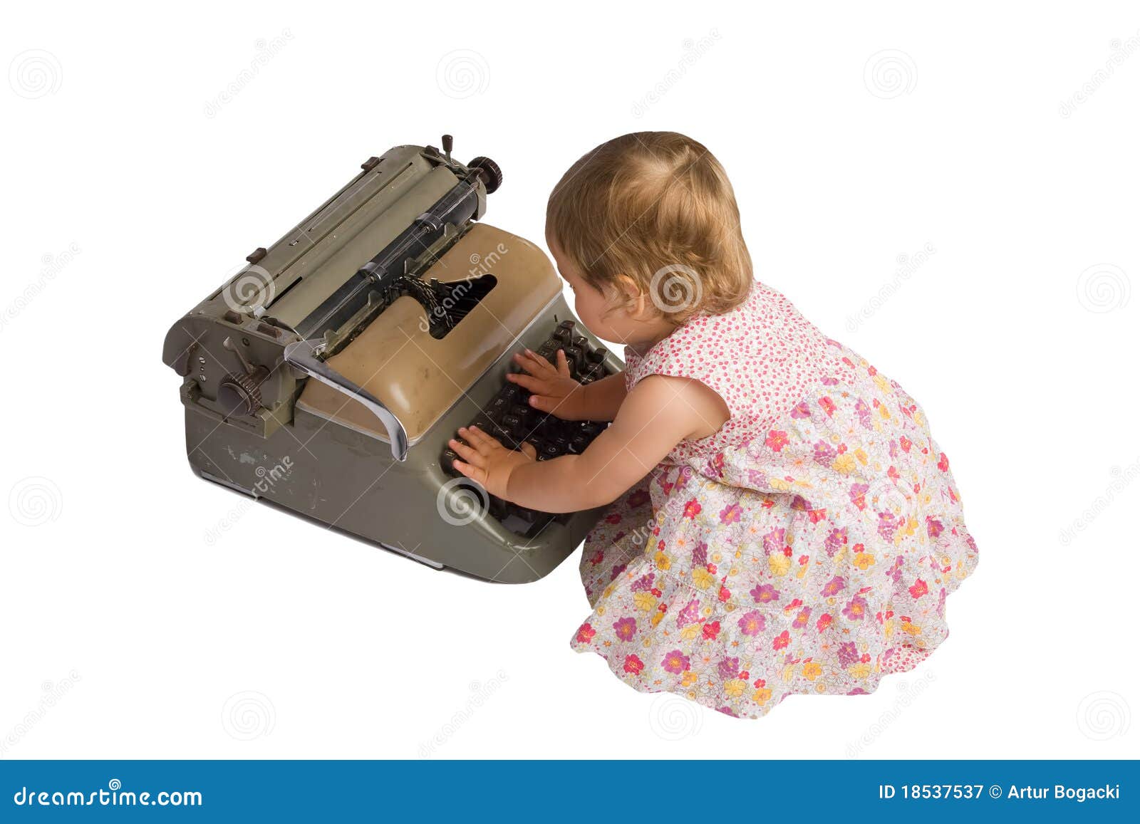 Baby Girl with Typewriter stock image. Image of agile - 18537537