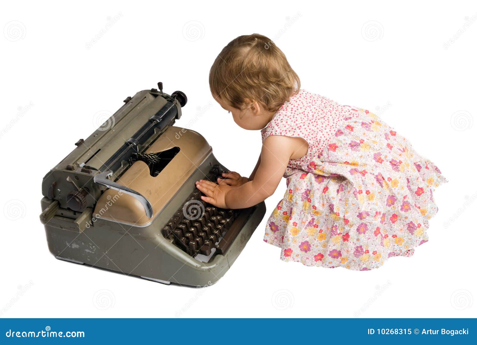 Baby Girl Typing on a Typewriter Stock Image - Image of childhood ...