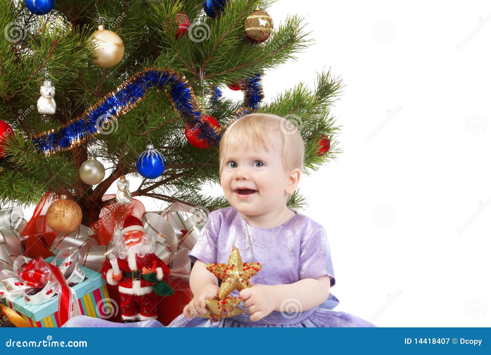 Baby Girl Under the Christmas Tree Stock Image - Image of holidays ...