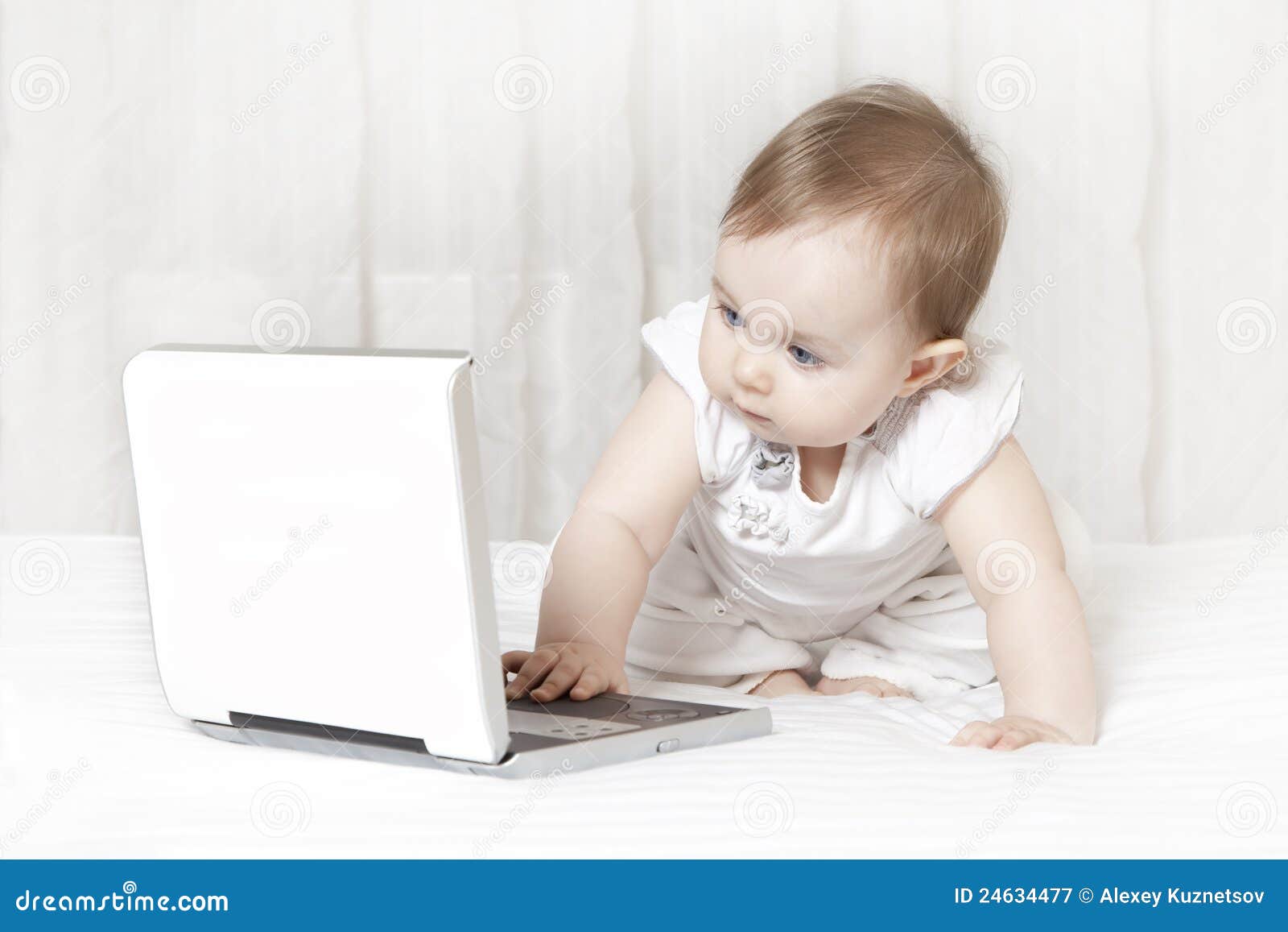 Baby Girl Using a Laptop Computer Stock Image - Image of expression ...