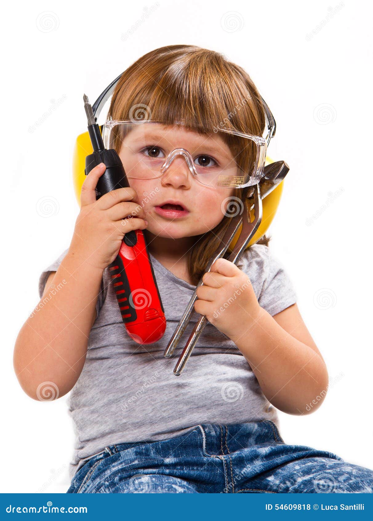 Baby Girl with Working Tool Stock Photo - Image of screwdriver, worker ...