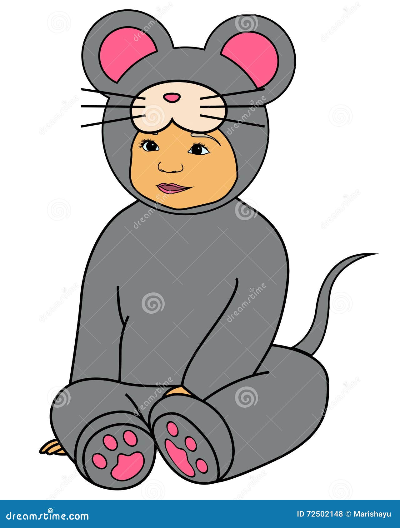 Mouse In A Dress. Cartoon Vector. Coloring Page, Coloring Book. Contour ...