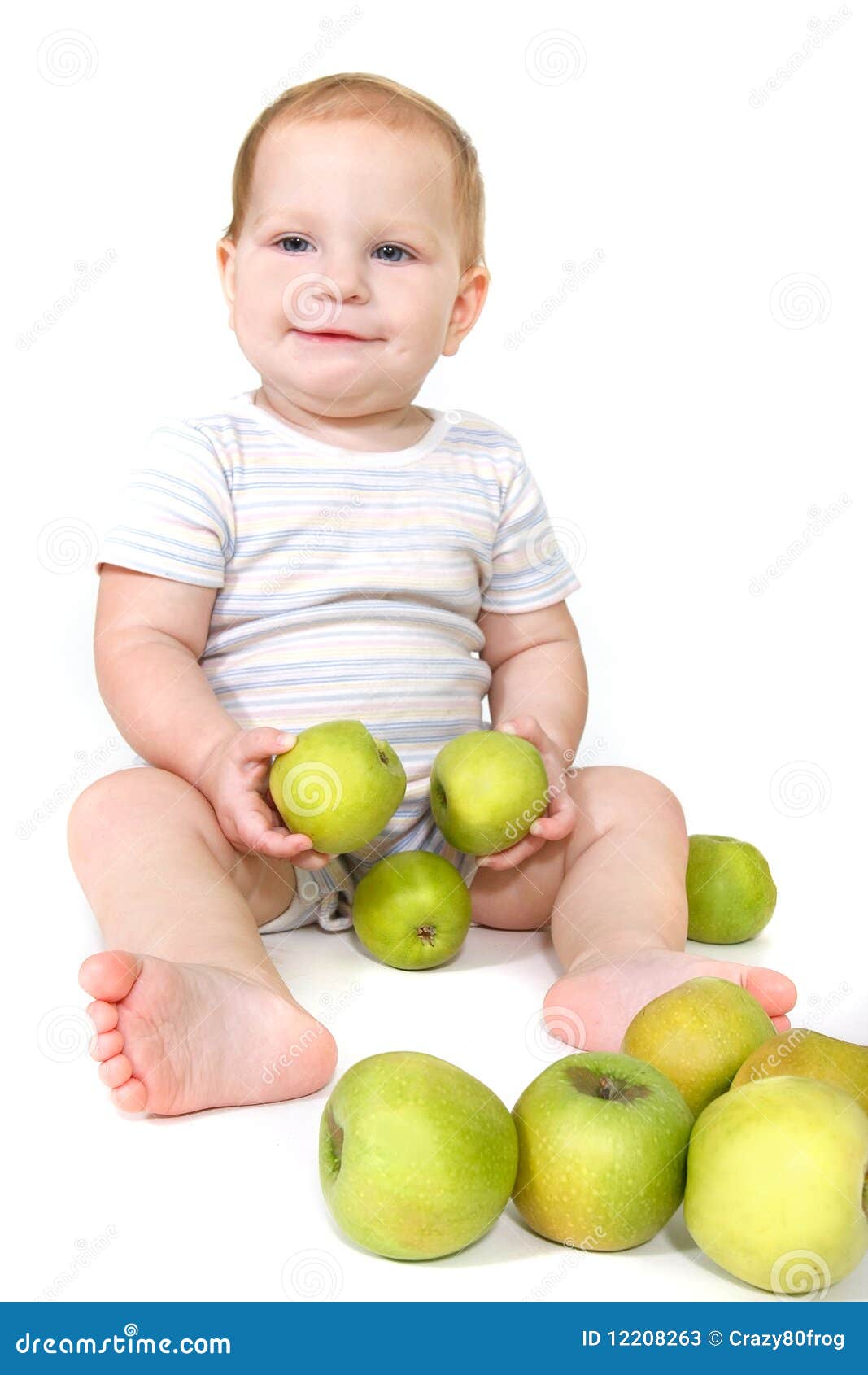 Baby with green apples stock image. Image of eating, food - 12208263