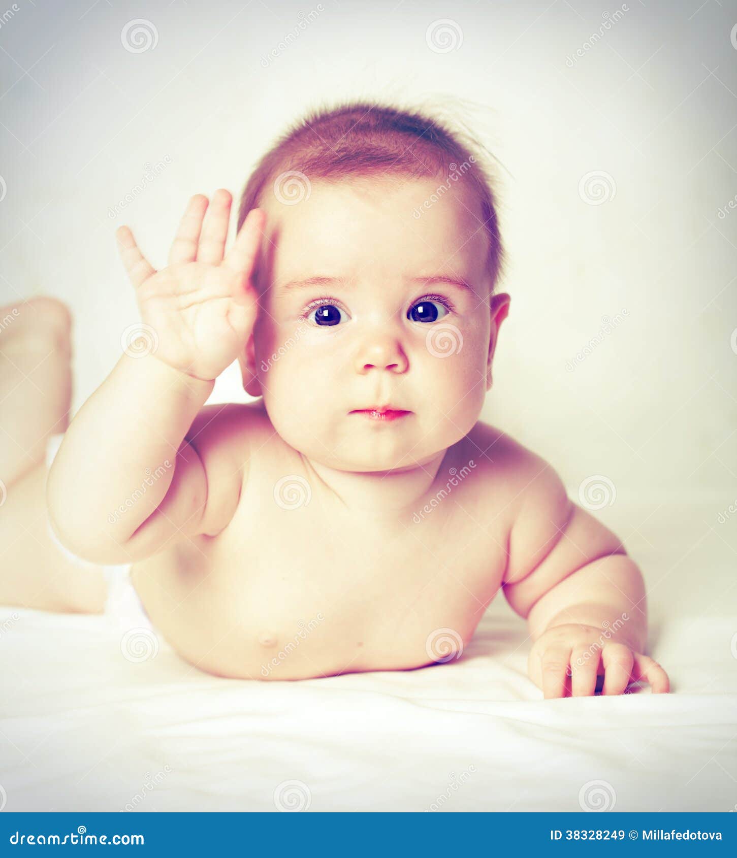Baby with hand up stock image. Image of lifestyle, girl - 38328249