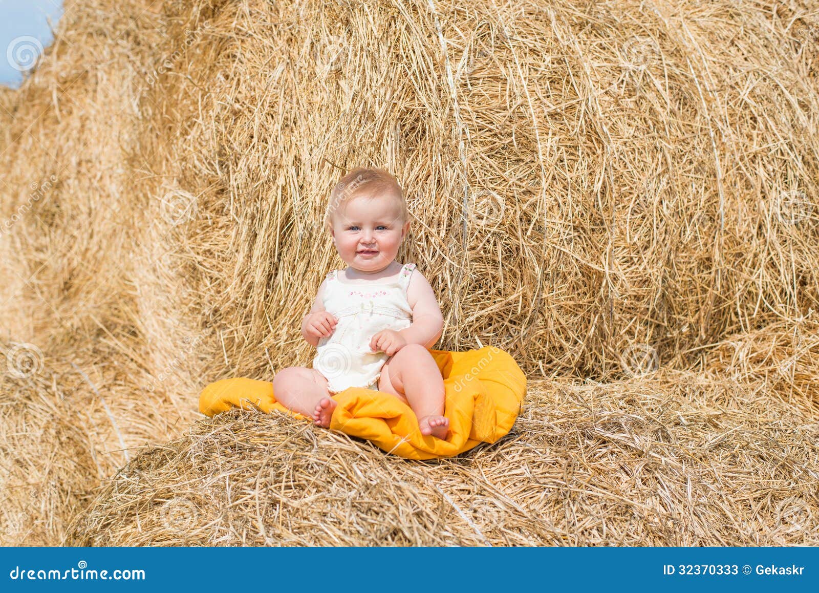Baby on hay stock image. Image of eyes, harvest, adorable - 32370333