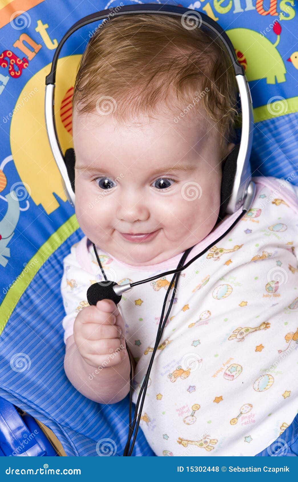 Baby with headphones stock photo. Image of music, smiling - 15302448
