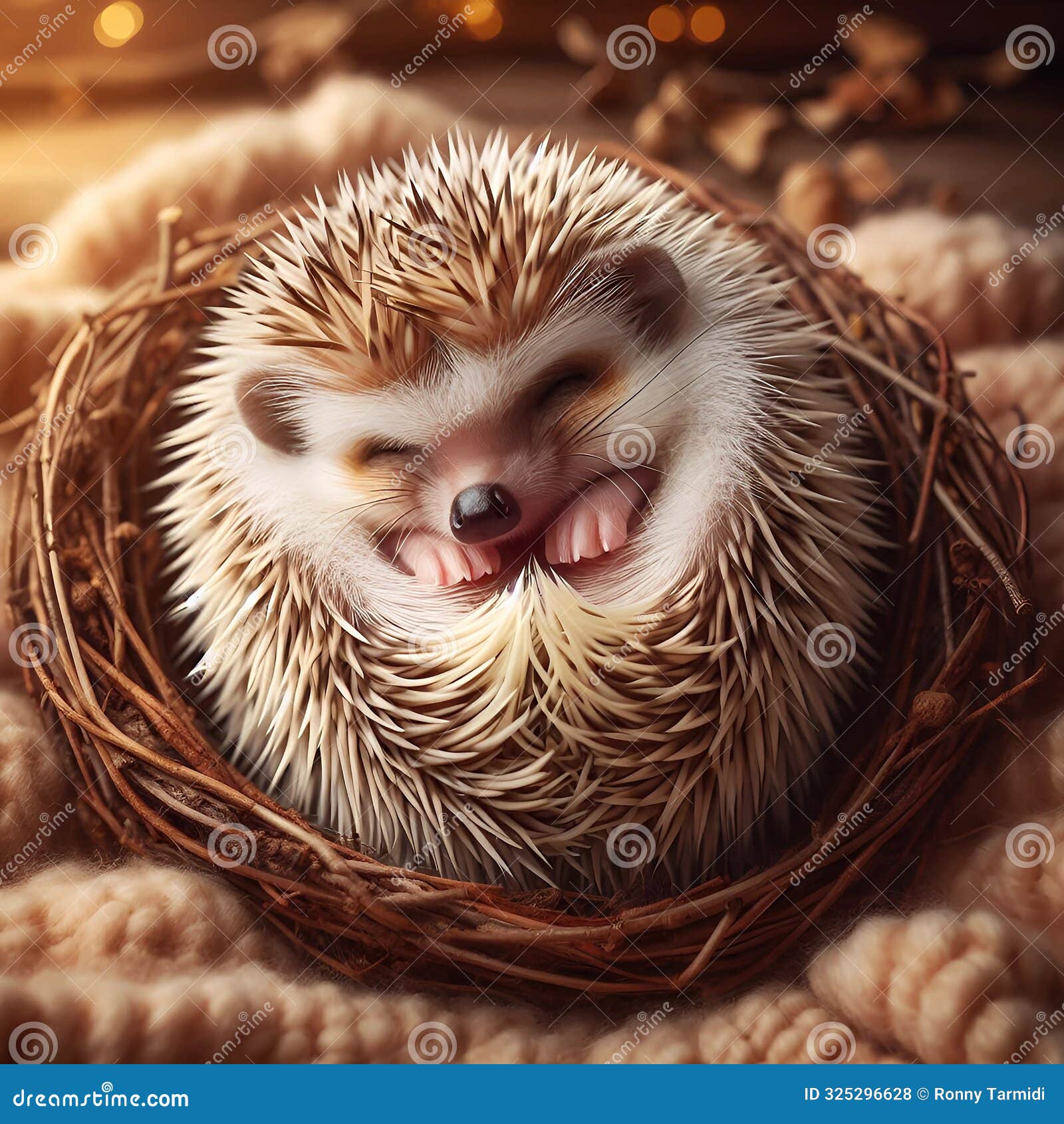 A Baby Hedgehog is Sleeping in Its Nest Stock Illustration ...