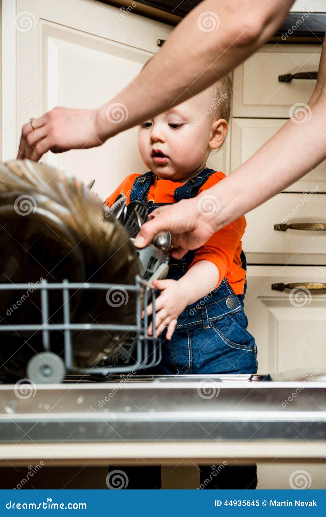 Baby Helping Unload Dishwasher Stock Image - Image of lifestyle, real ...