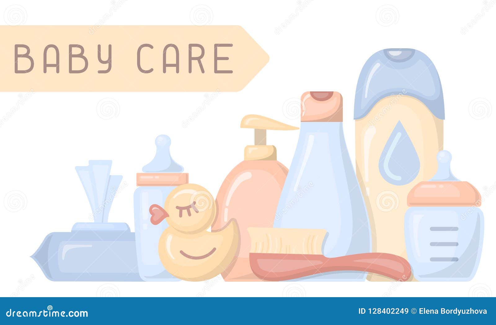 Baby hygiene elements stock vector. Illustration of napkins - 128402249