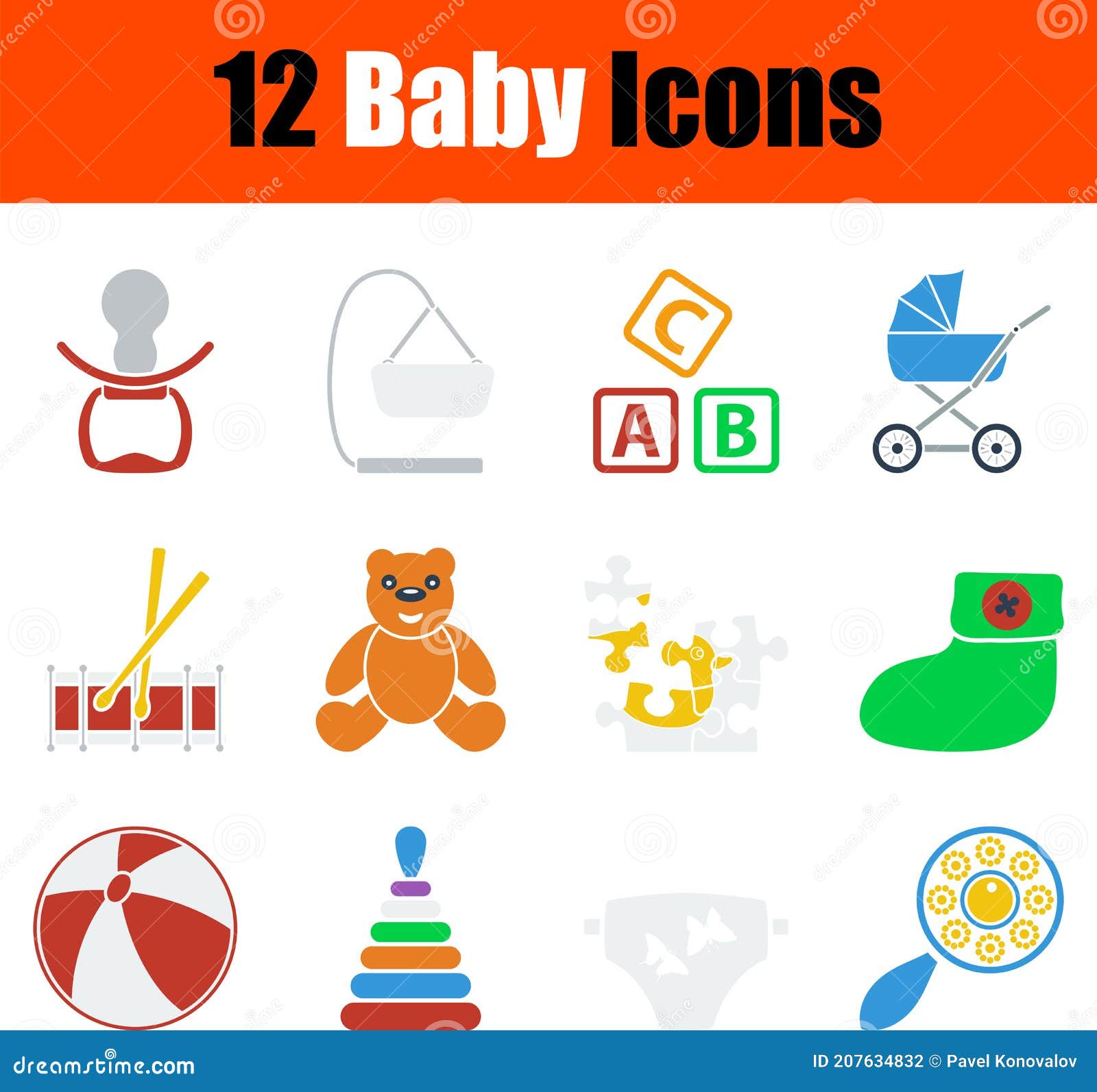 Baby Icon Set stock vector. Illustration of flat, newborn - 207634832