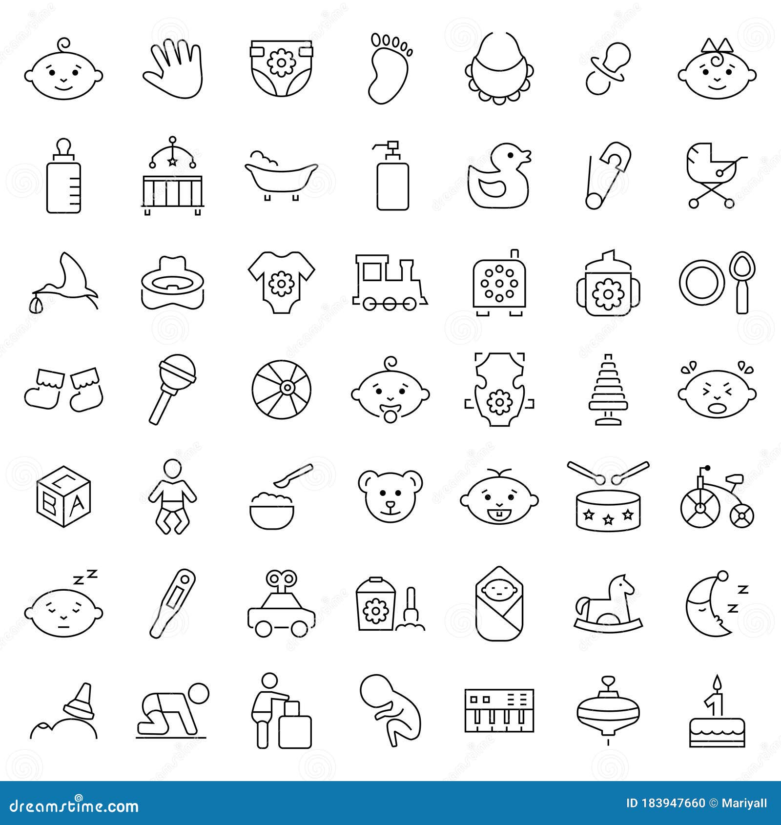 Baby Icon Set in Thin Line Style. Vector Symbols Stock Vector ...