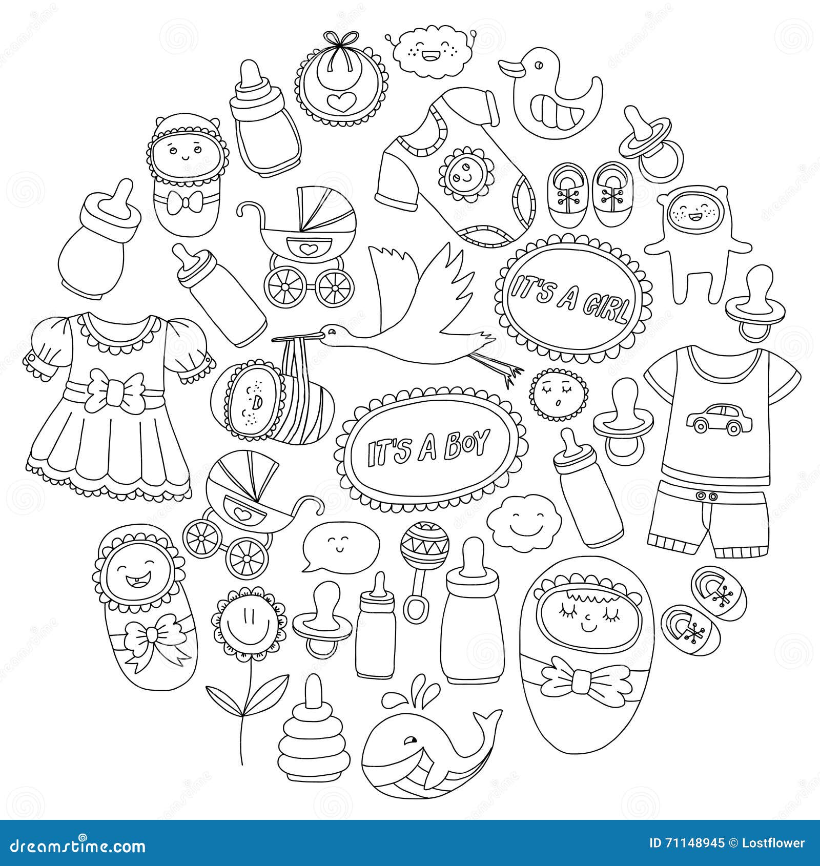 Baby Icons Hand Drawn Doodle Vector Set Stock Vector - Illustration of ...